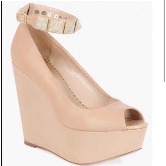 bebe | Shoes | Bebe Nude Studded Ankle Strap Wedges | Poshmark